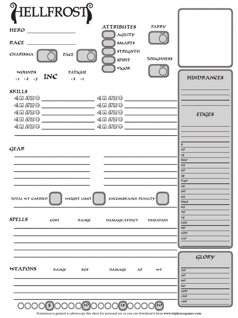 Hellfrost RPG Character Sheet | PDF