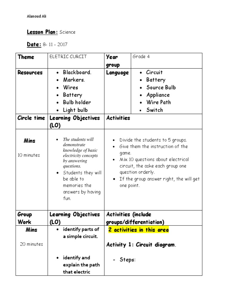 Since 1 | PDF | Electrical Network | Lesson Plan