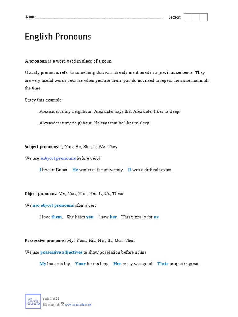 Grammar Pronouns Worksheet | PDF | Pronoun | Grammatical Number