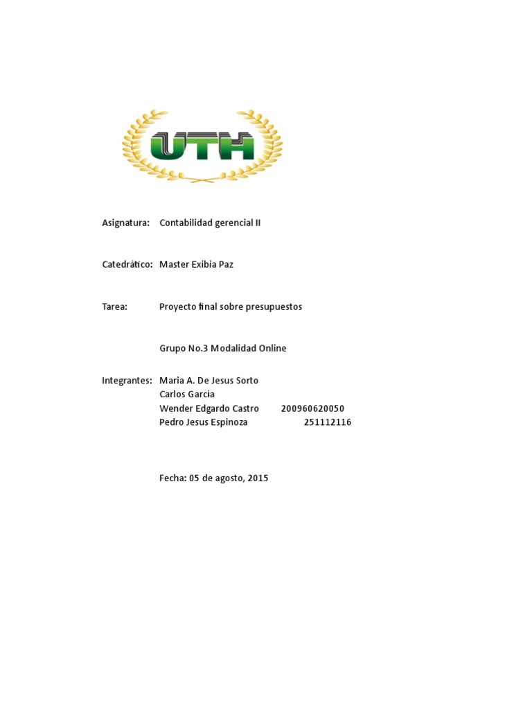 Proyecto Final Contabilidad Gerencial II v2 | PDF | Presupuesto | Ciencias económicas