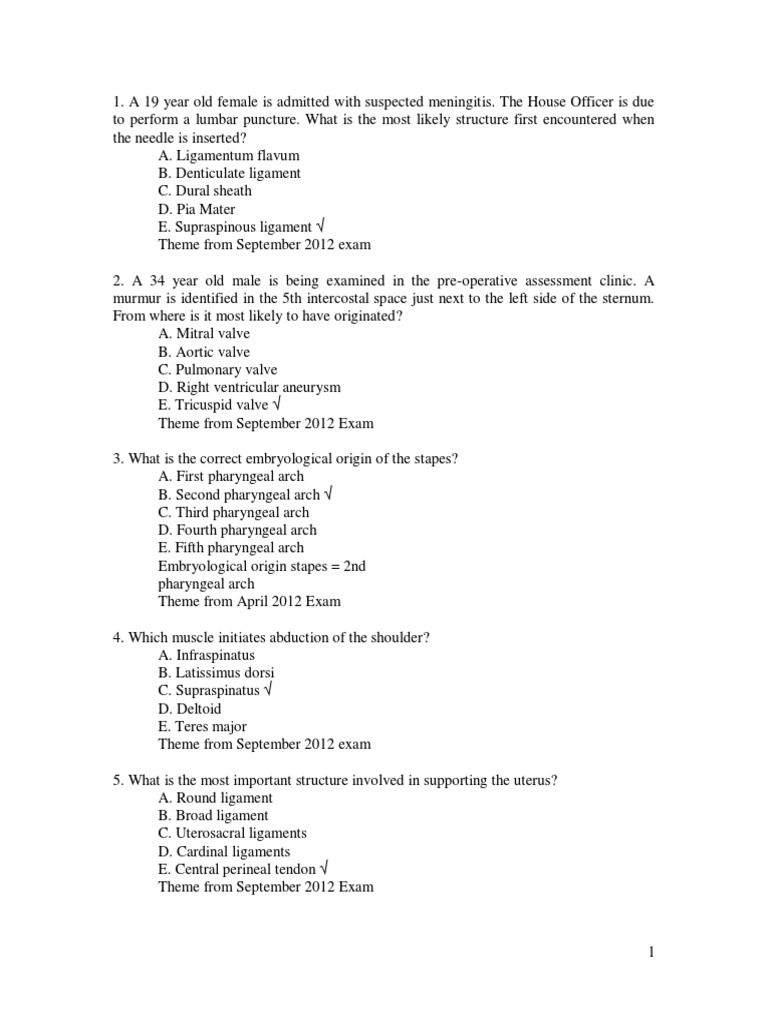 Sba - Mrcs Past Year Q | PDF | Common Carotid Artery | Arm