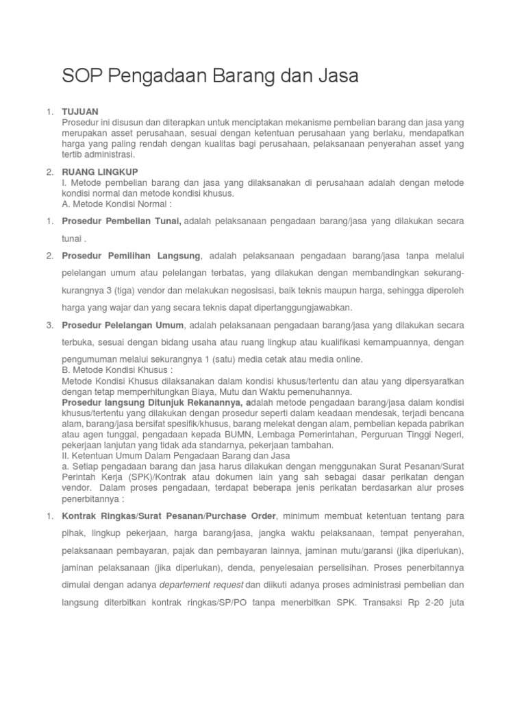 SOP Pengadaan Barang Dan Jasa | PDF