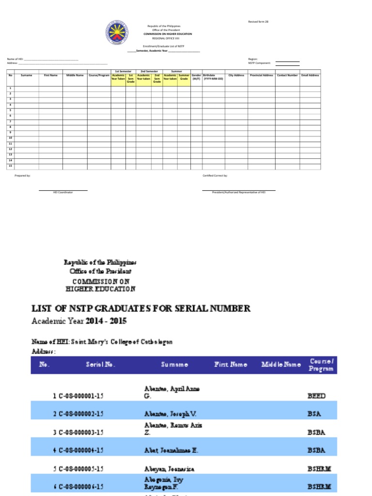 CHEDRO8 NSTP Form2B | PDF
