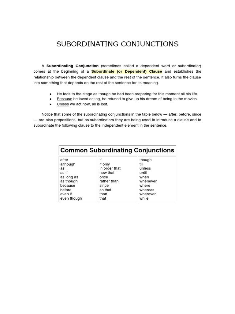 Subordinating Conjunctions | PDF