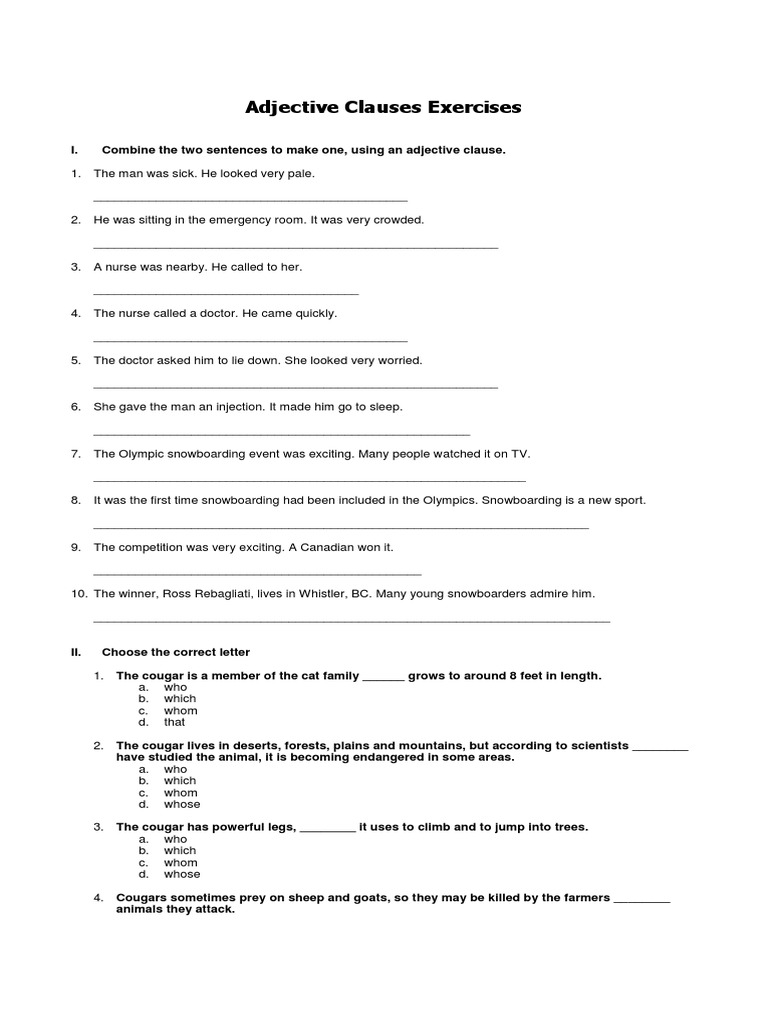 Adjective Clauses Exercises | PDF | Wellness | Science & Mathematics