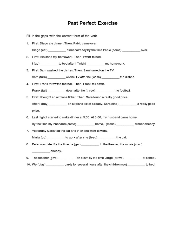 Past Perfect Exercise | PDF