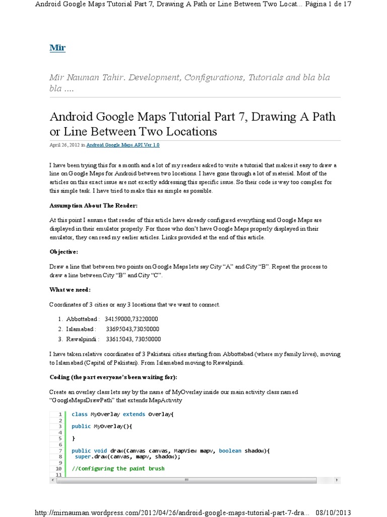 Android Google Maps Tutorial Part 7, Drawing A Path or Line Between Two Locations | PDF ...