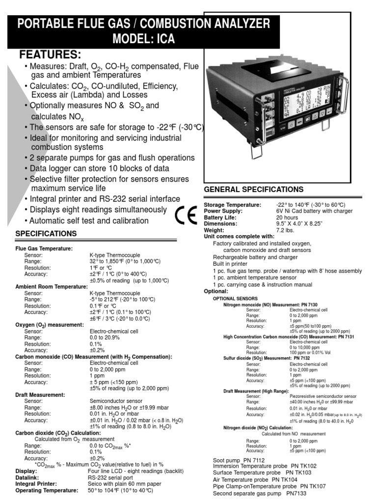 Portable Flue Gas / Combustion Analyzer Model: Ica: Features | PDF ...