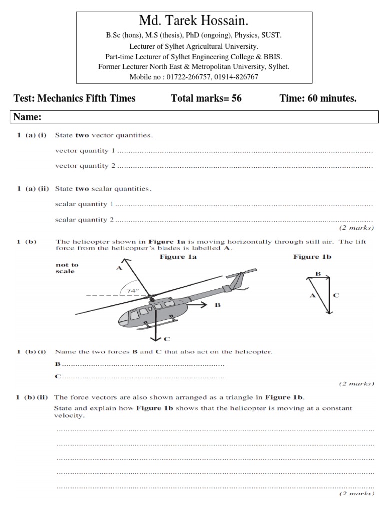 Mechanics Test by Md. Tarek Hossain | PDF