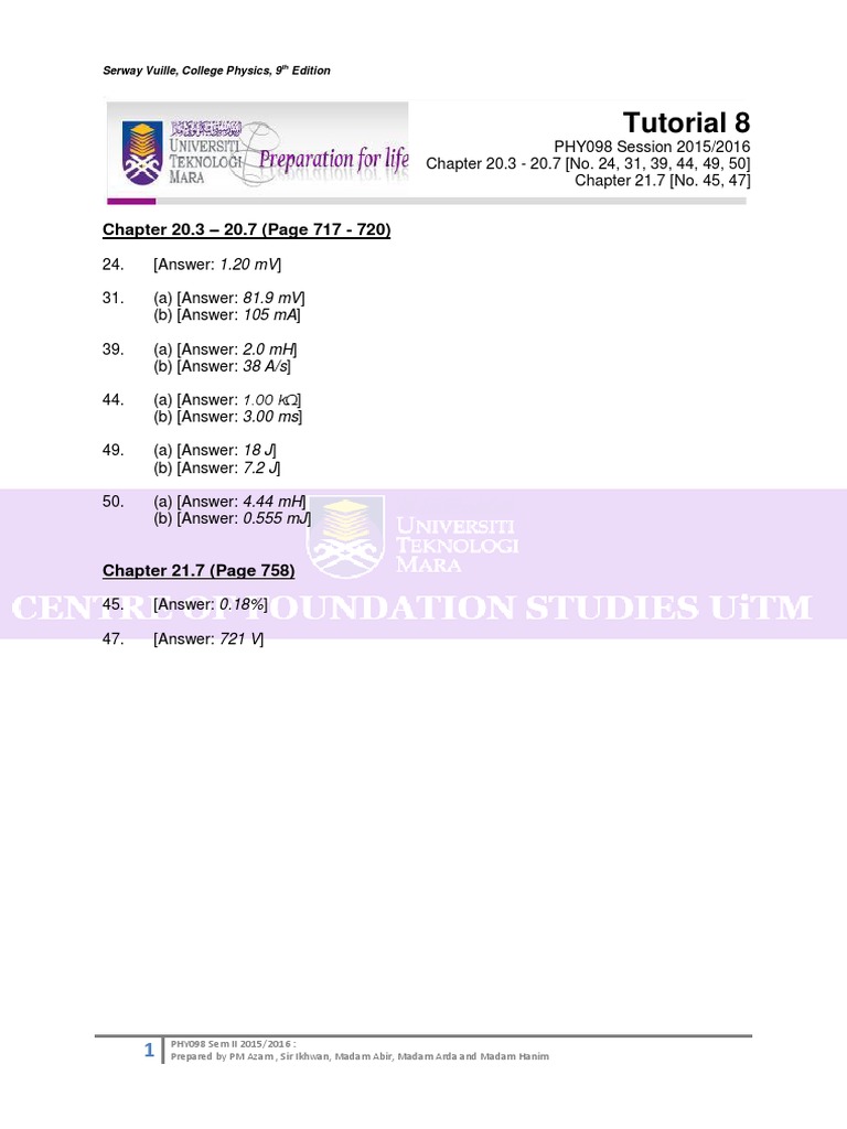 Phy098 Tutorial 8 Q | PDF