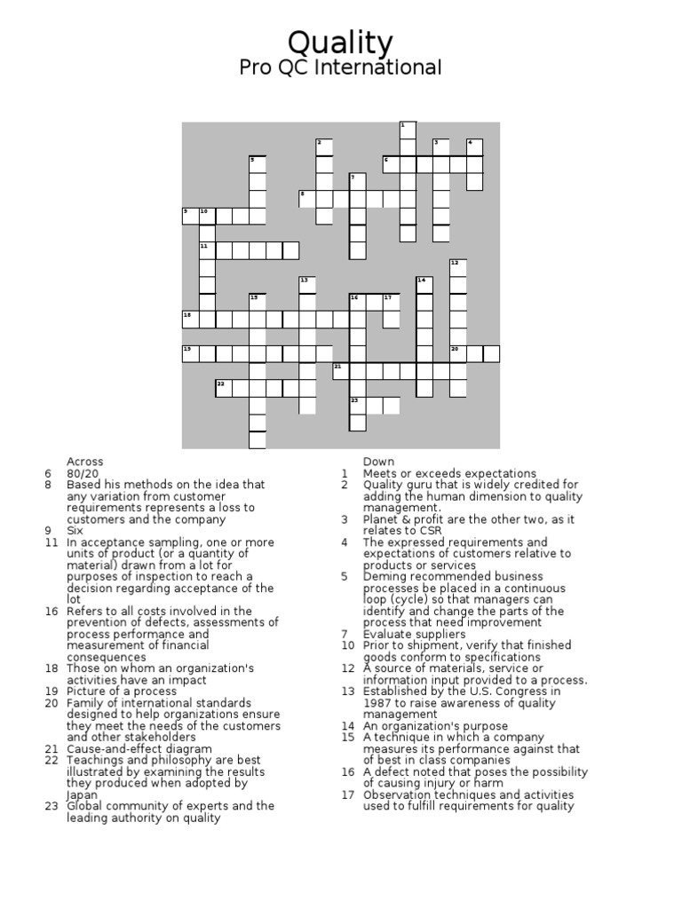 Quality Crossword | PDF