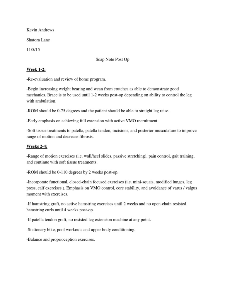 Post Op Soap Note | PDF