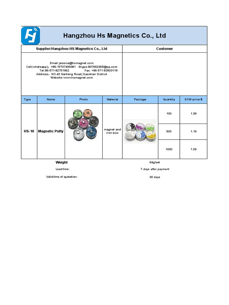 Supplier:Hangzhou HS Magnetics Co., LTD Customer | PDF