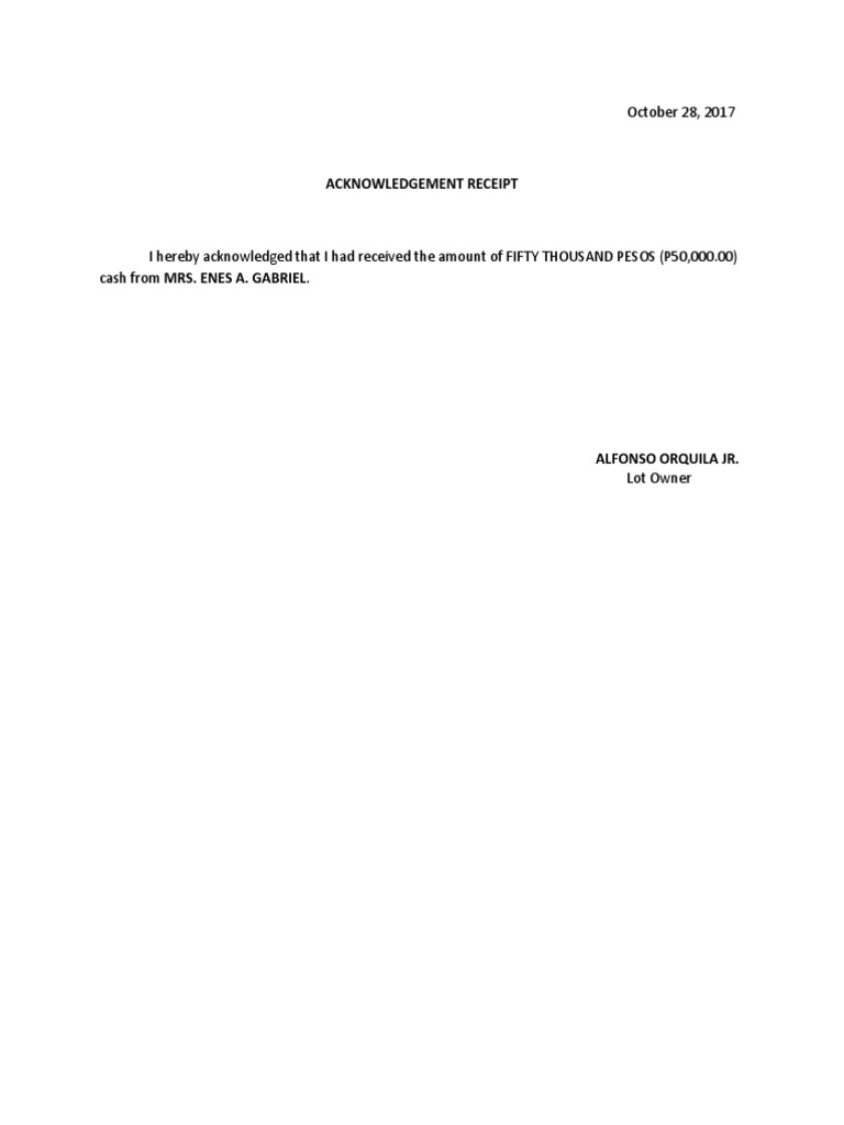 Acknowledgment Receipt for Cash Payment | PDF