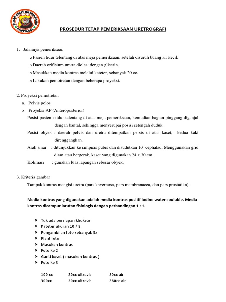 Prosedur Tetap Pemeriksaan Uretrografi | PDF Prosedur Tetap Pemeriksaan Uretrografi | PDF