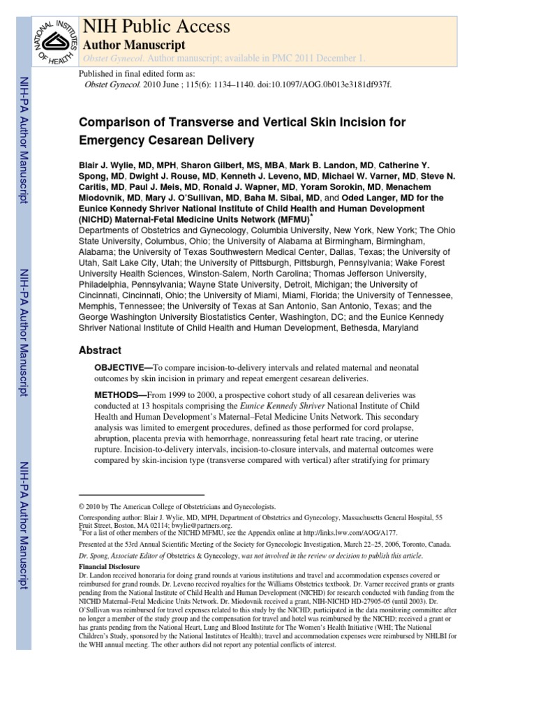 Comparison of Transverse and Vertical Skin Incision For | PDF ...
