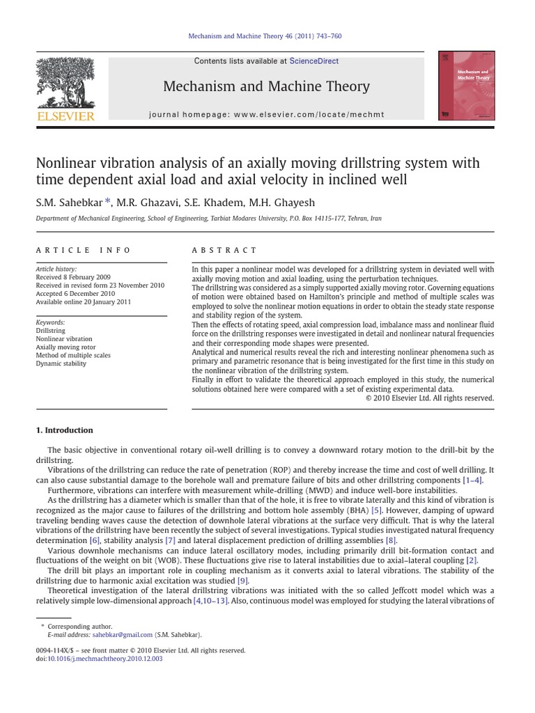 Nonlinear Vibration Analysis Of An Axially Moving Drillstring System With Time Dependent Axial