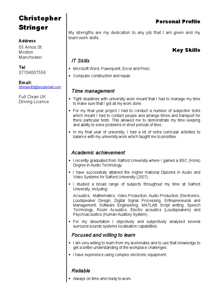 Christopher Stringer CV | PDF | Acoustics | Sound Recording And ...