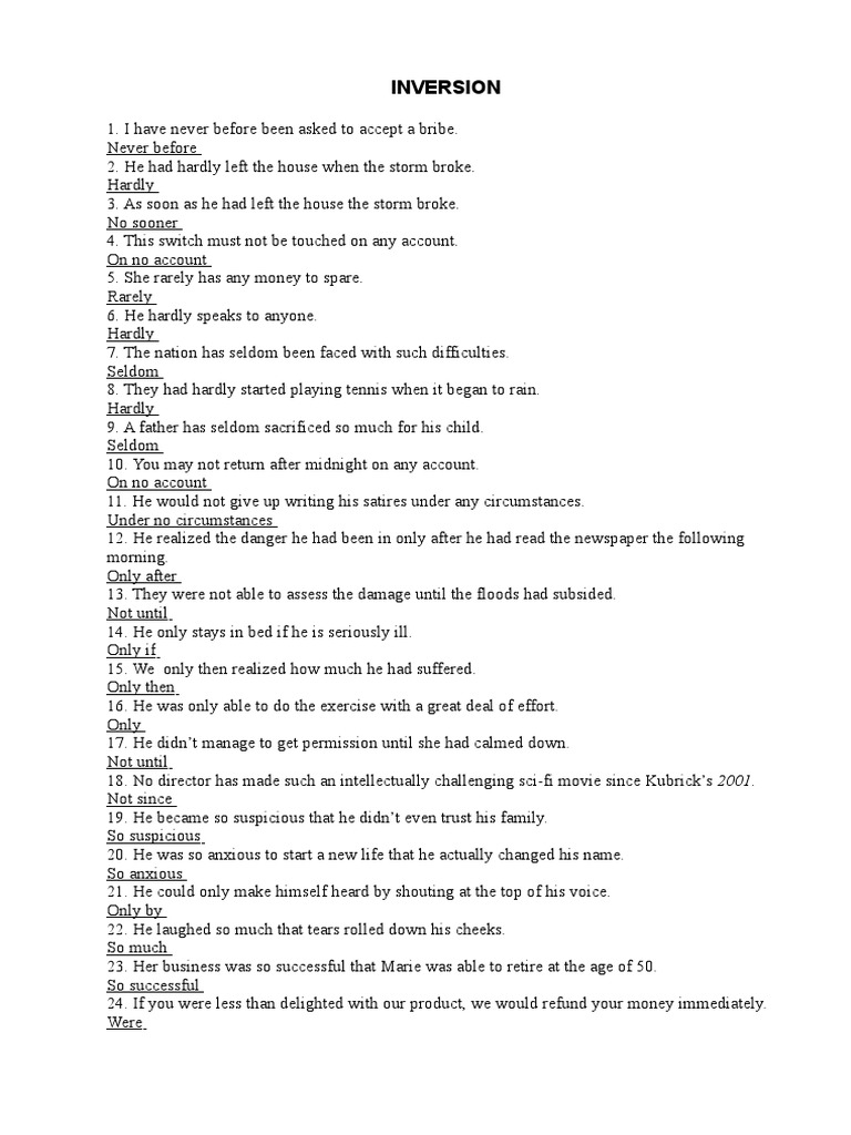 INVERSION Exercises | PDF | Leisure