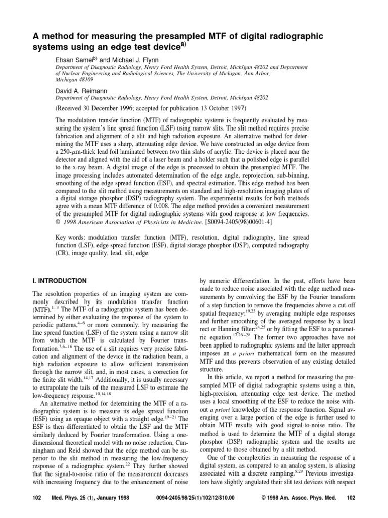 A Method For Measuring The Presampled MTF of Digital Radiographic ...