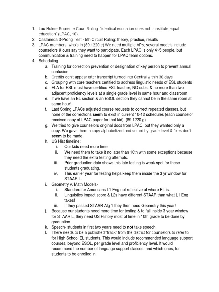 EL Student Support and Scheduling Guidelines | PDF | English As A ...