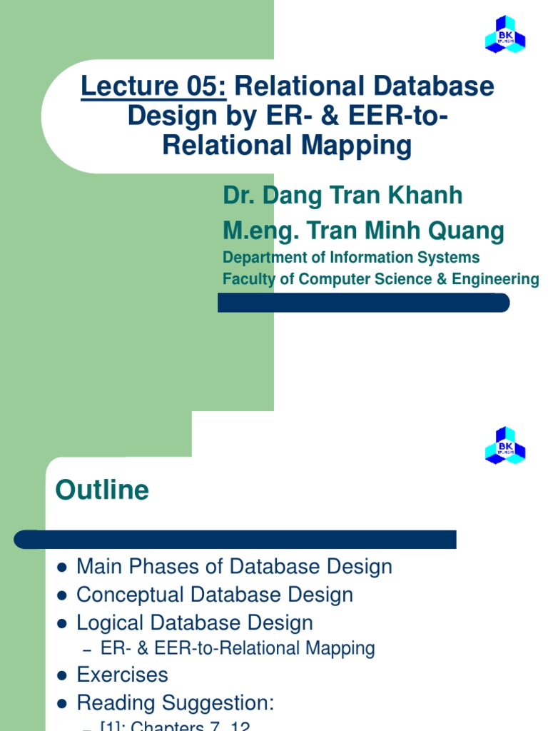 Lecture 05: Relational Database Design by ER-& EER-to - Relational Mapping | PDF | Database ...