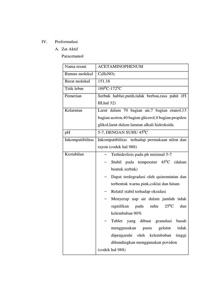 Preformulasi Tablet PCT | PDF