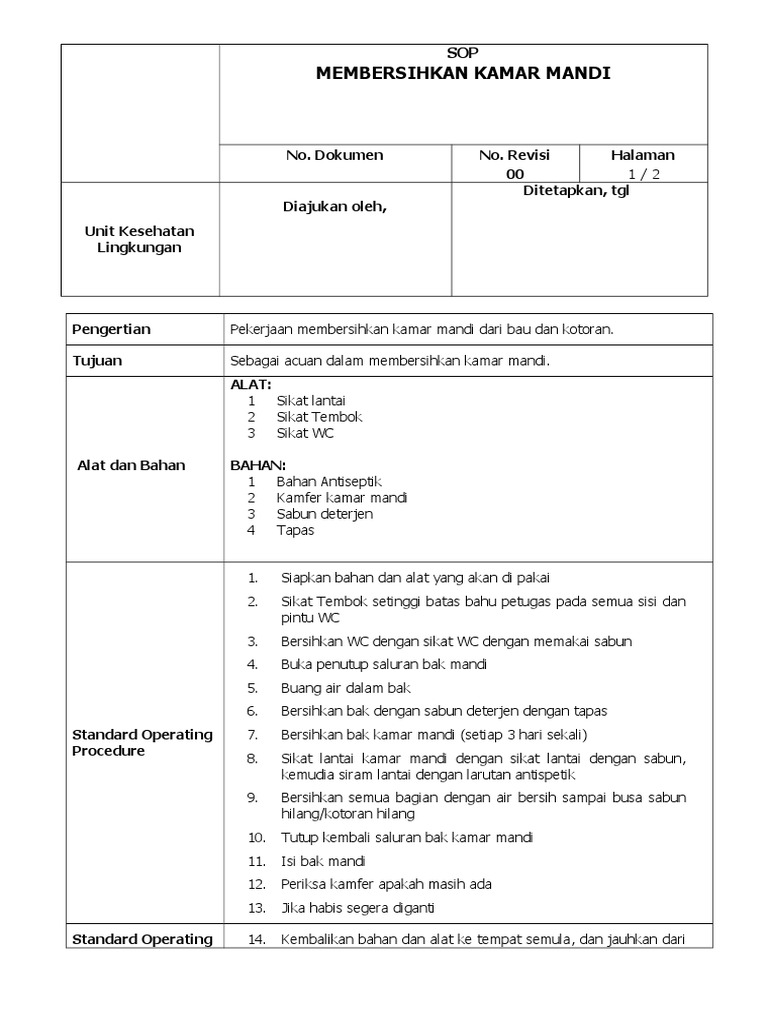 SOP-KESLING-11 Membersihkan Kamar Mandi | PDF