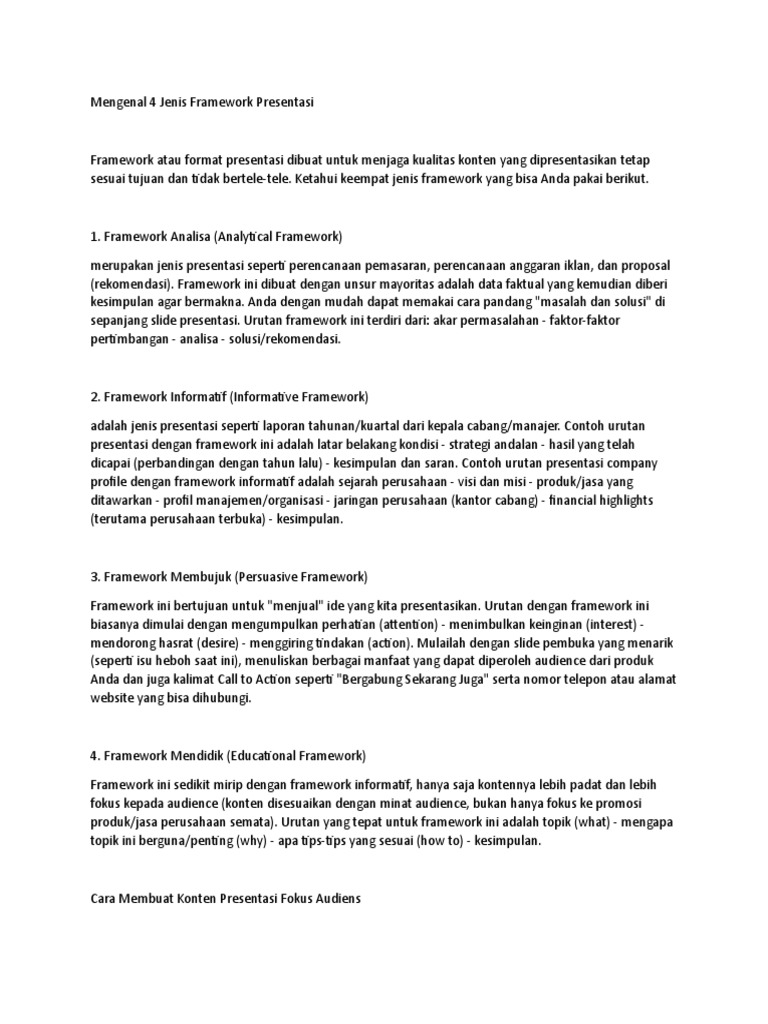4 Jenis Framework Presentasi Efektif | PDF