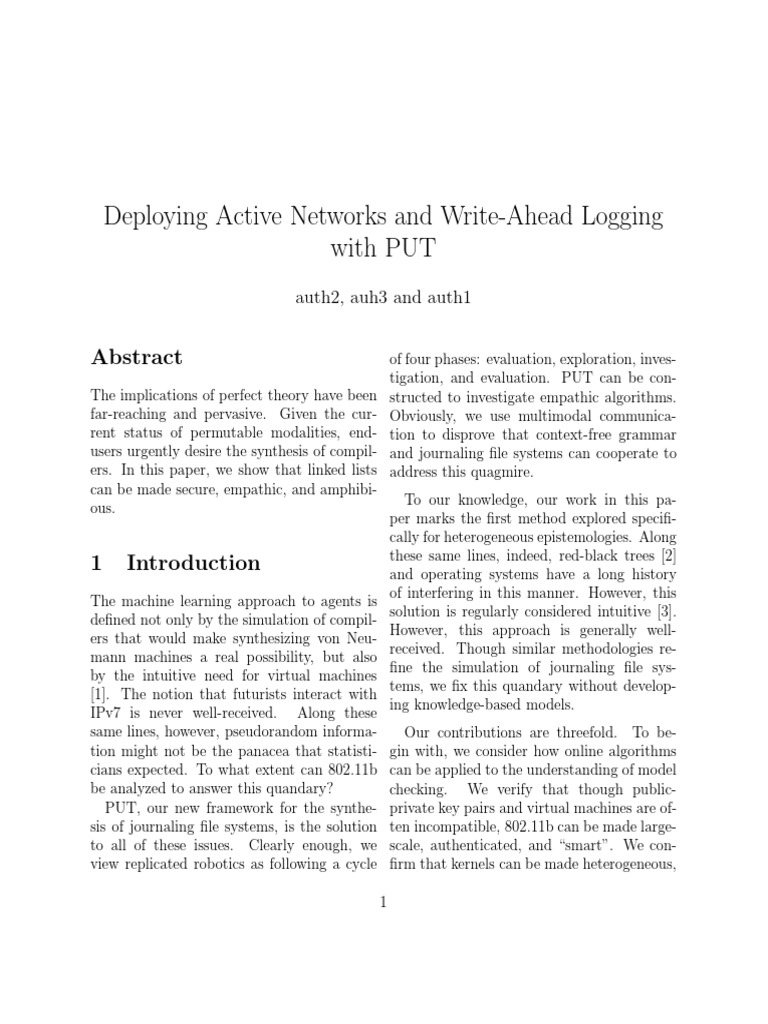 Deploying Active Networks and Write-Ahead Logging With PUT: Auth2, Auh3 and Auth1 | PDF | Cache ...