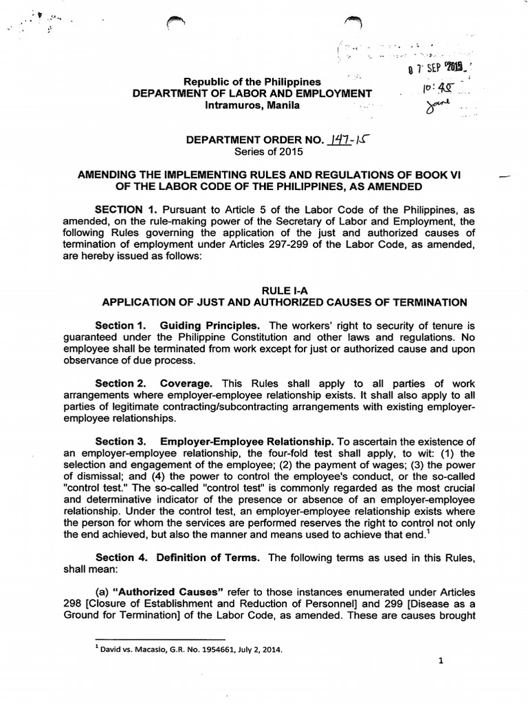 DO No. 147 15 Amending The Implementing Rules and Regulations of Book VI of The Labor Code of ...