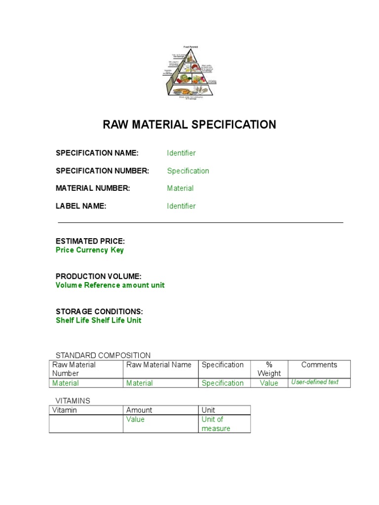 Raw Material Specification: Specification Name: Specification Number ...