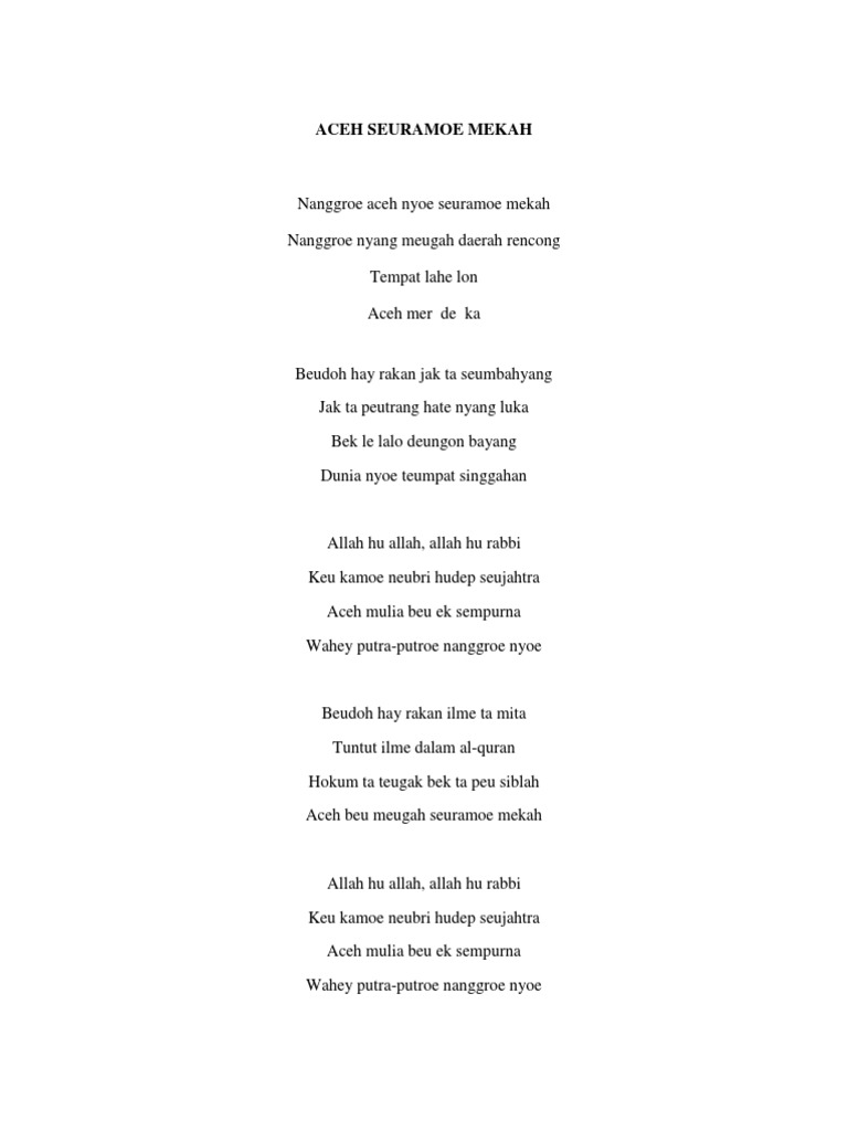Lirik Lagu Himne Aceh | PDF