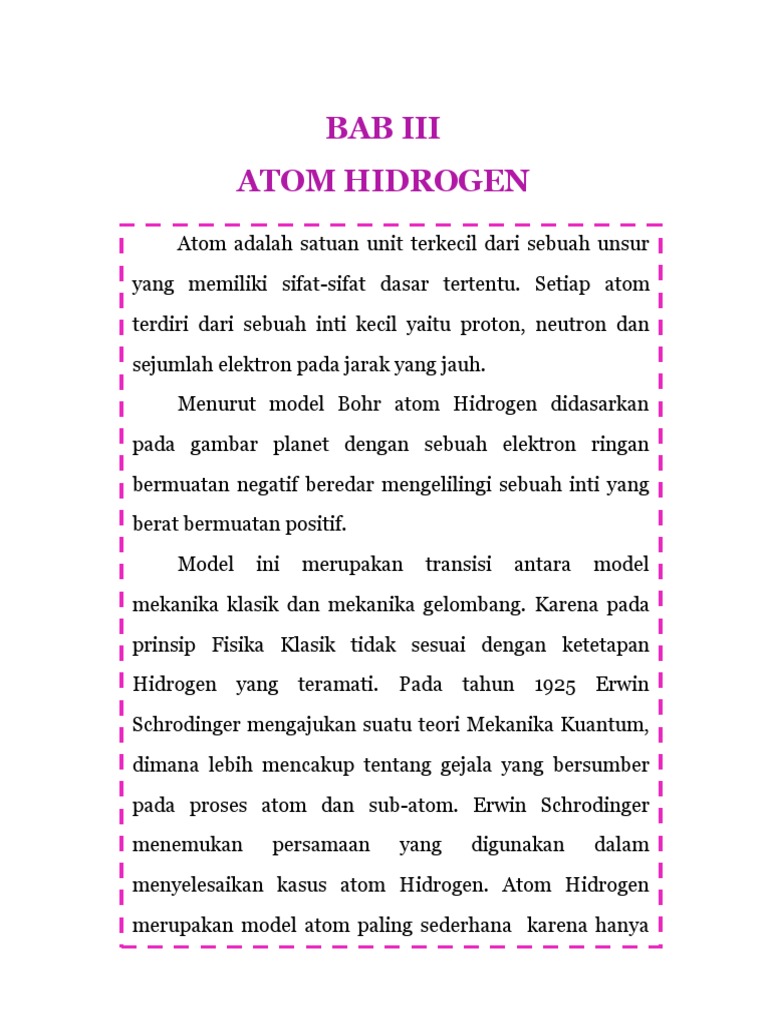 Model Atom Hidrogen dan Persamaan Schrödinger | PDF | Sains & Matematika