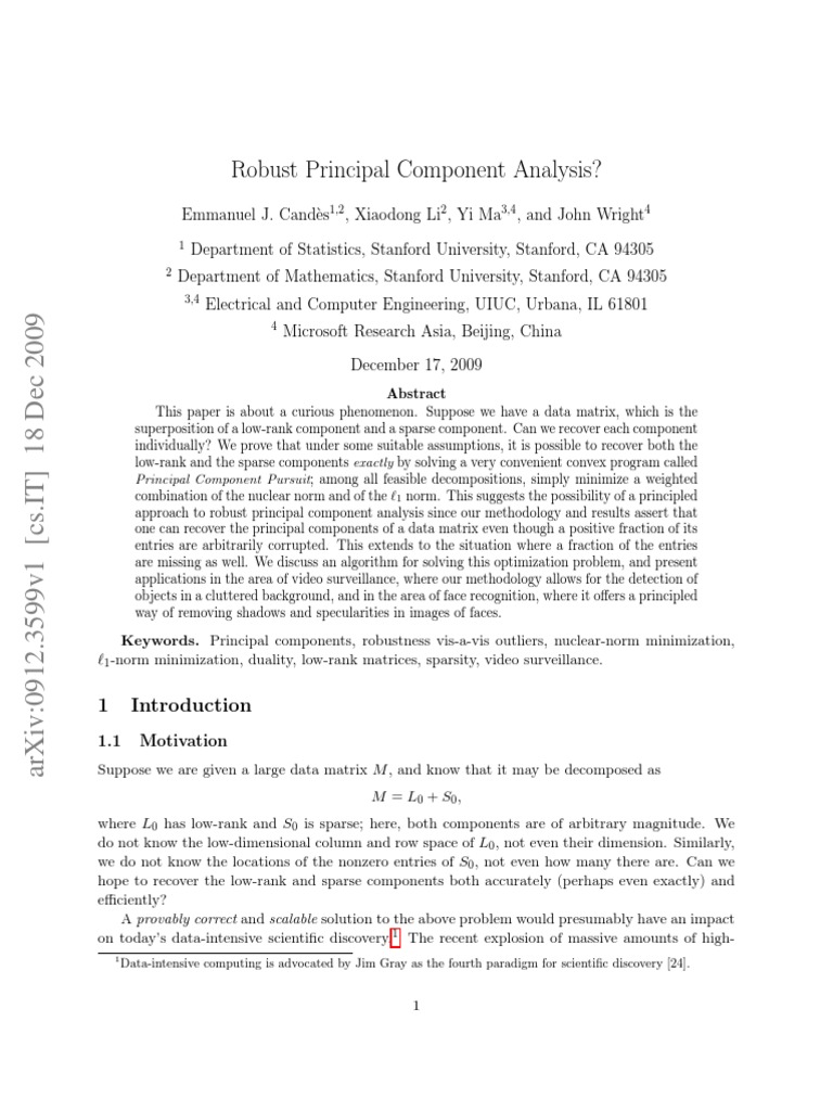 Robust Principal Component Analysis | PDF | Principal Component ...
