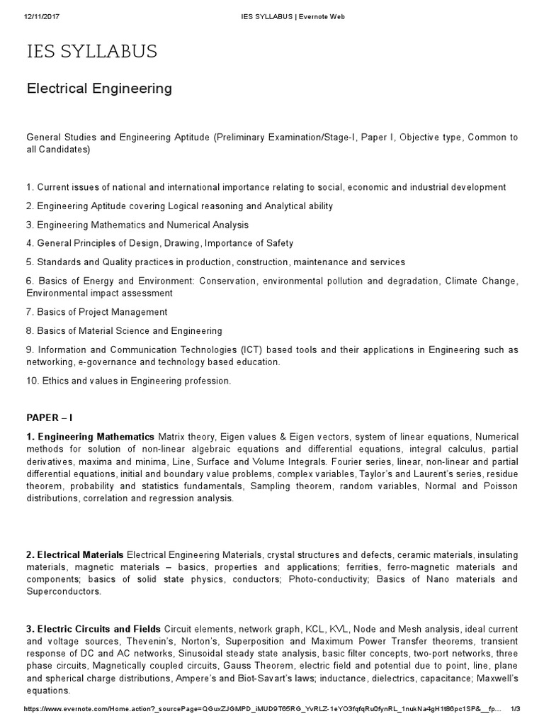 Upsc Ese Syllabus (Electrical) | PDF | Electrical Network | Electronic ...