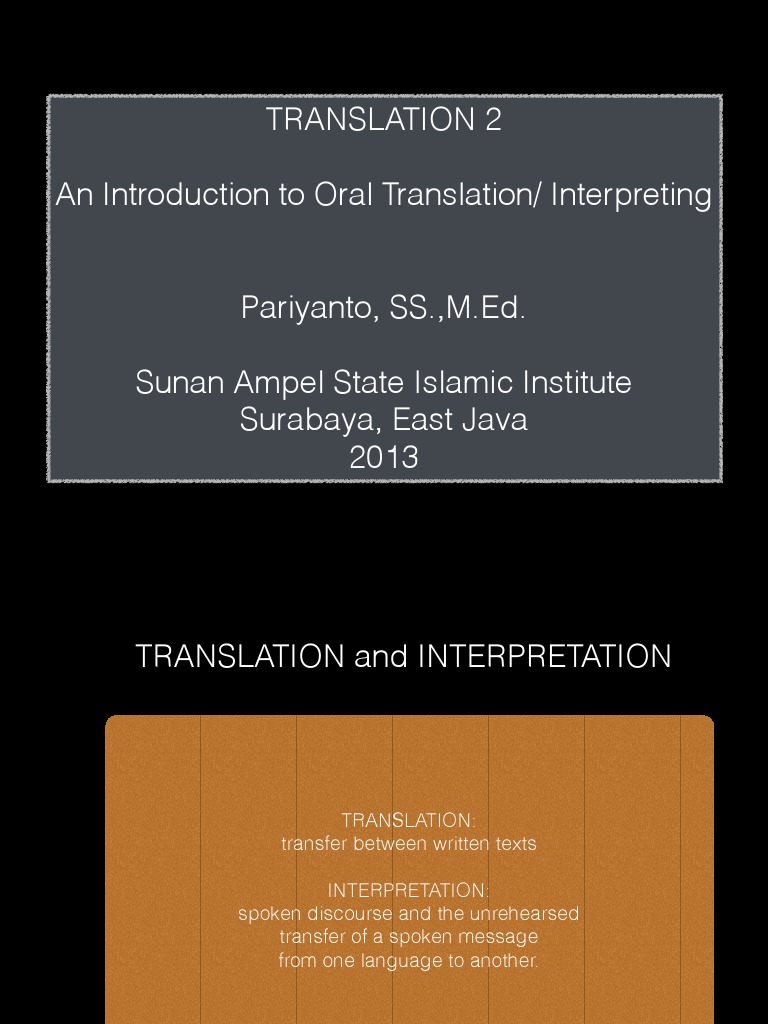 Translation 2 An Introduction To Oral Translation/ Interpreting | PDF | Language Interpretation ...