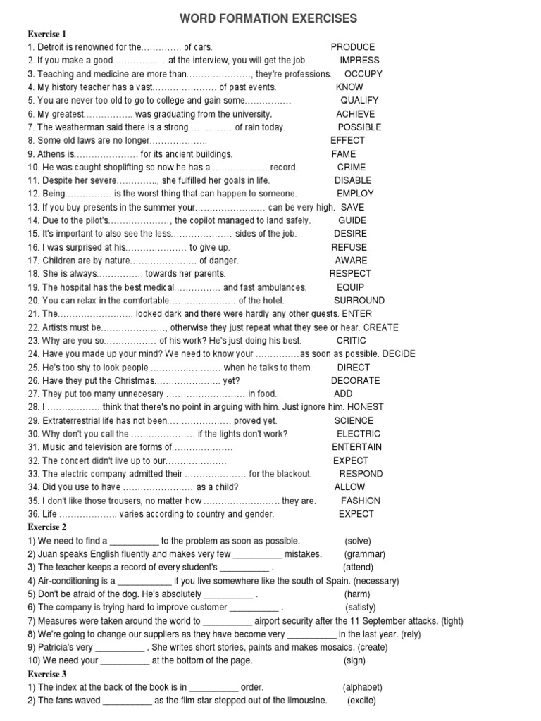 Word Formation Exercises | PDF
