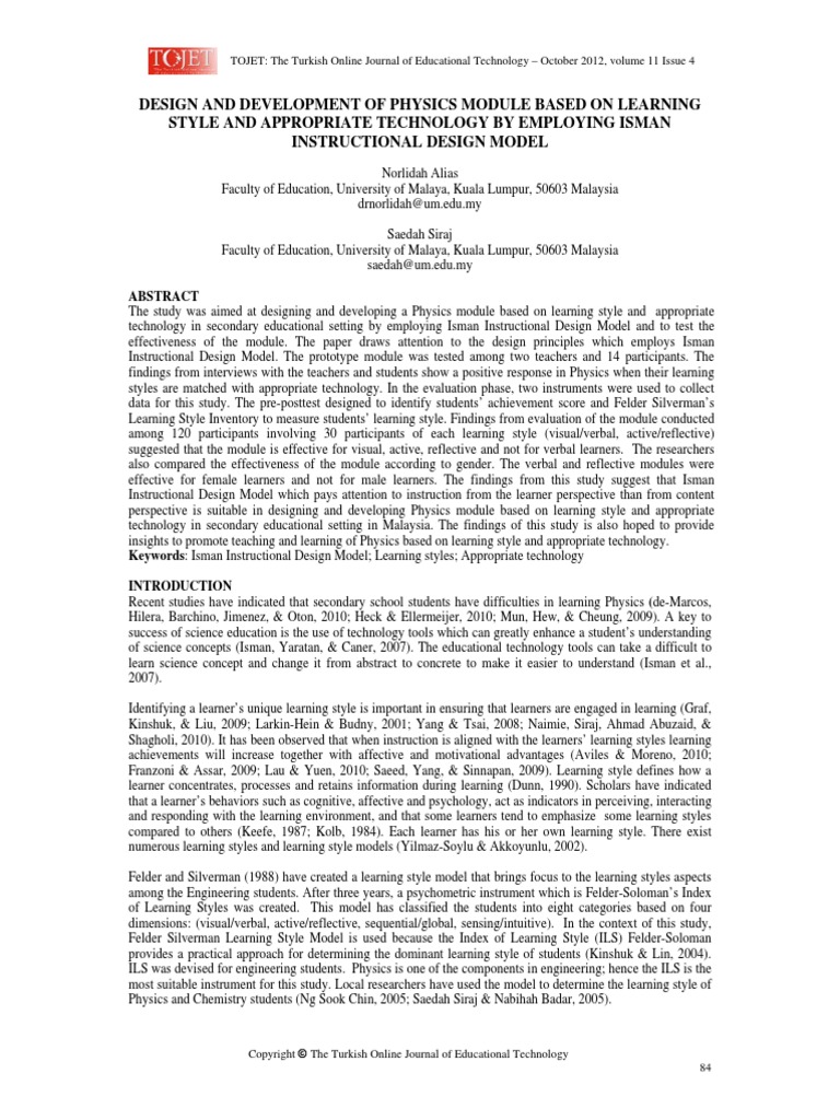 Design and Development of Physics Module Based On Learning Style and Appropriate Technology by ...