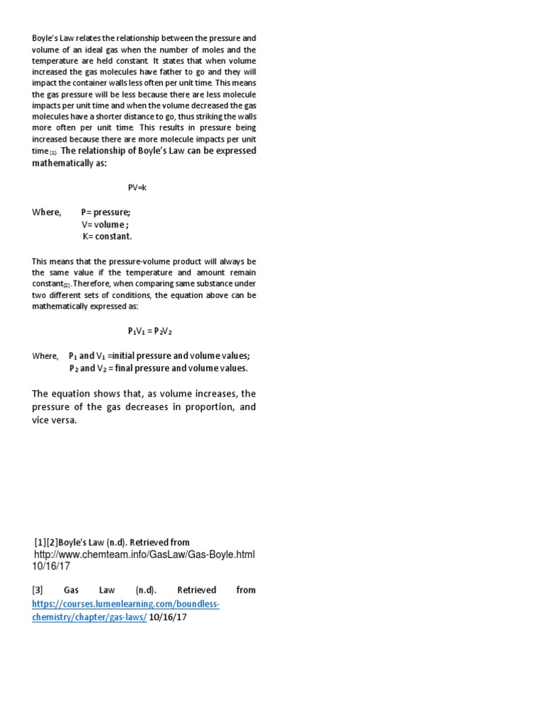 The Equation Shows That, As Volume Increases, The Pressure of The Gas ...