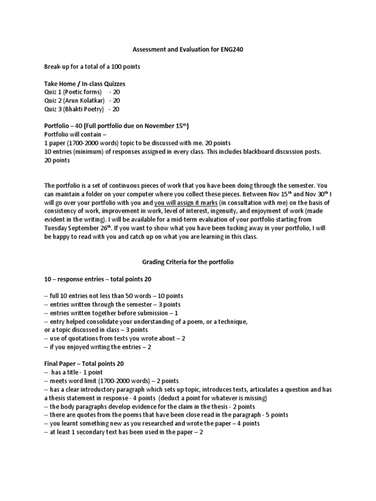 Portfolio Grading Criteria | PDF