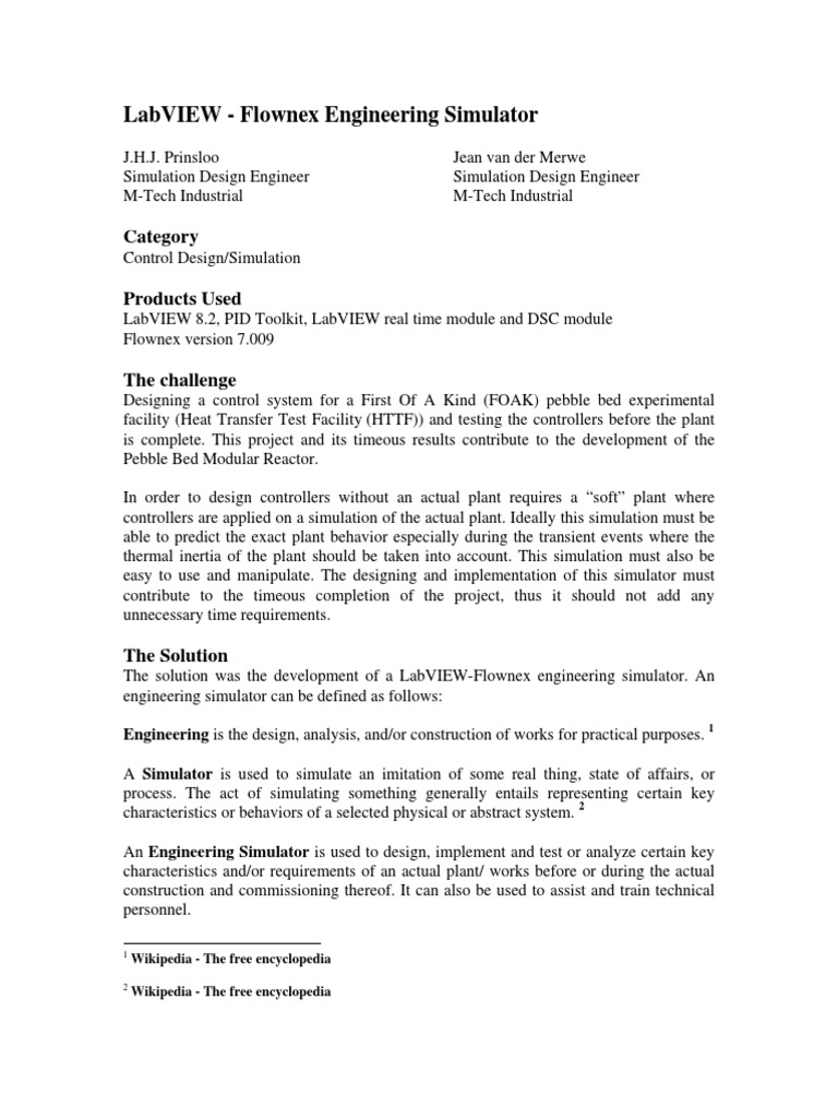 LabVIEW-Flownex engineering simulator for HTTF control design | PDF ...