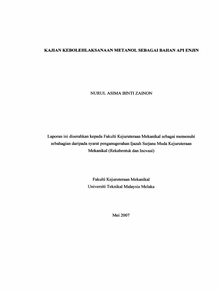 Kajian Kebolehlaksanaan Metanol Sebagai Bahan API Enjin | PDF