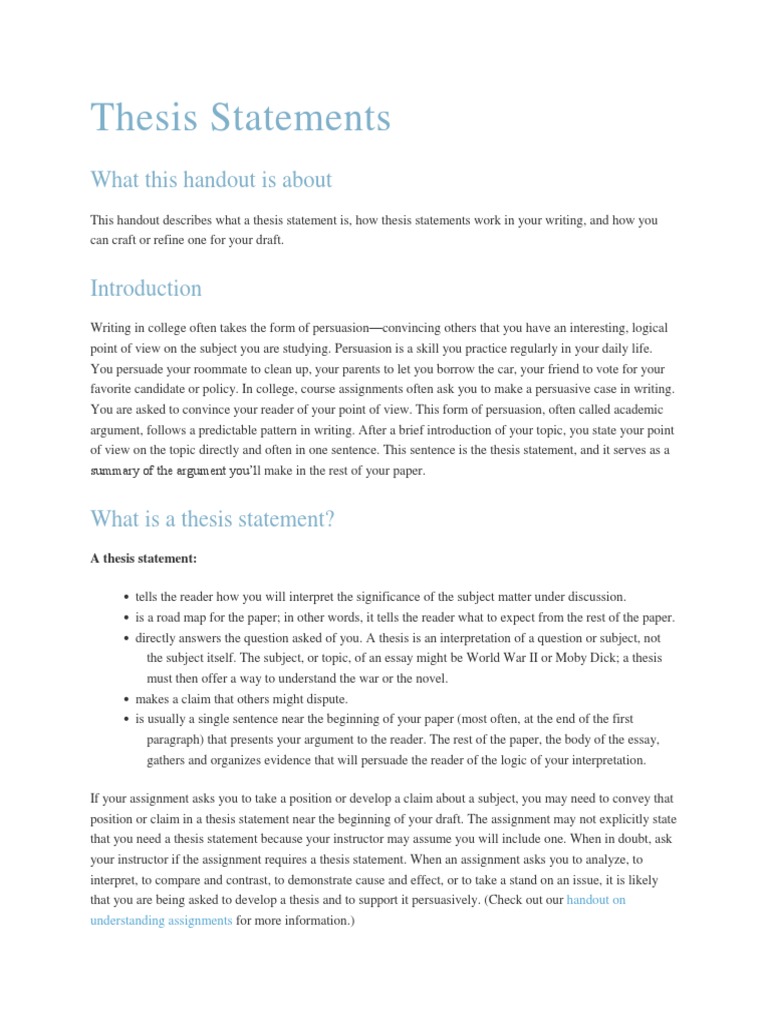 Thesis Statements: What This Handout Is About | PDF