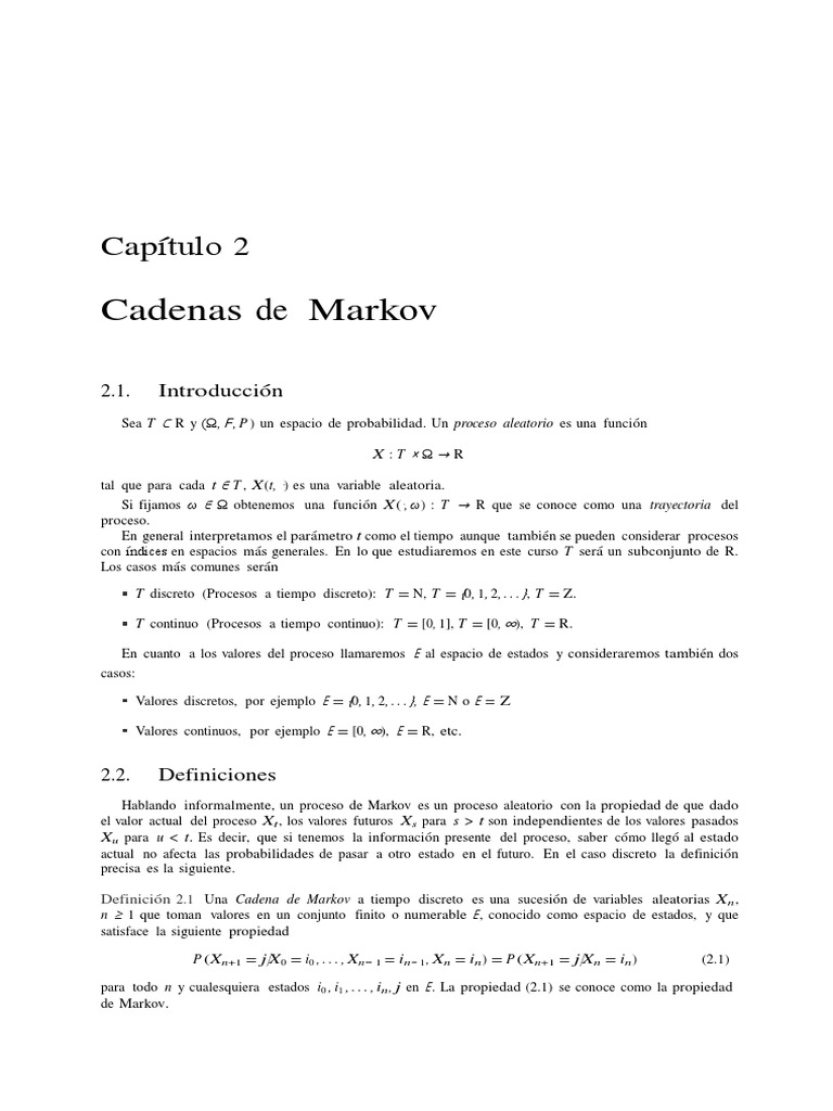 Cadenas de Markov: introducción y definiciones | PDF | Cadena Markov ...