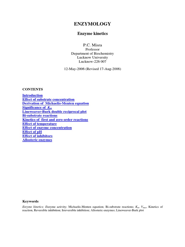 Enzymekinetics Pdf Pdf Enzyme Kinetics Enzyme Inhibitor