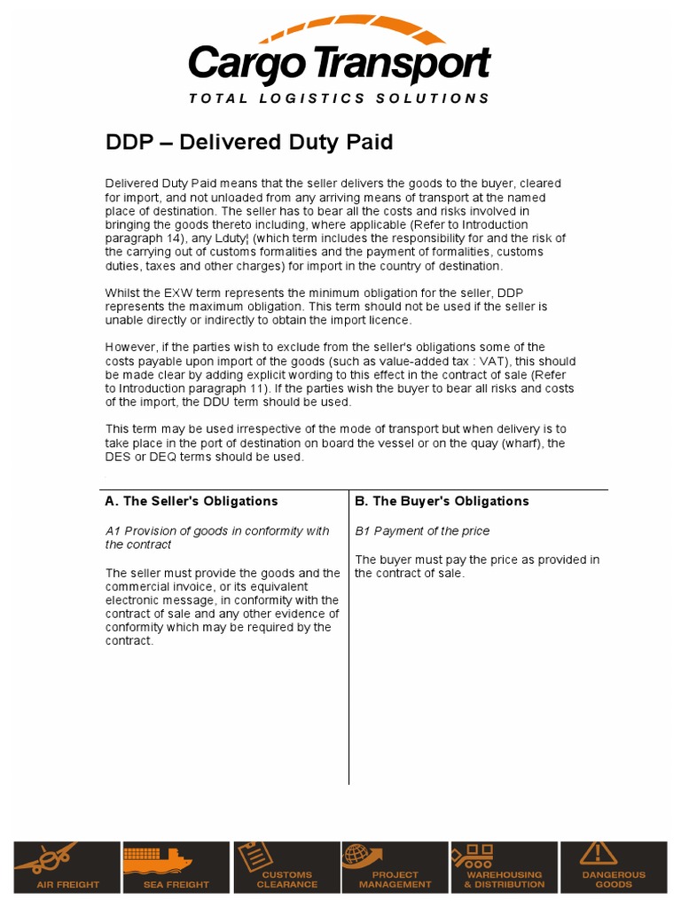DDP - Delivered Duty Paid Explained 5pp | Download Free PDF | Trade ...