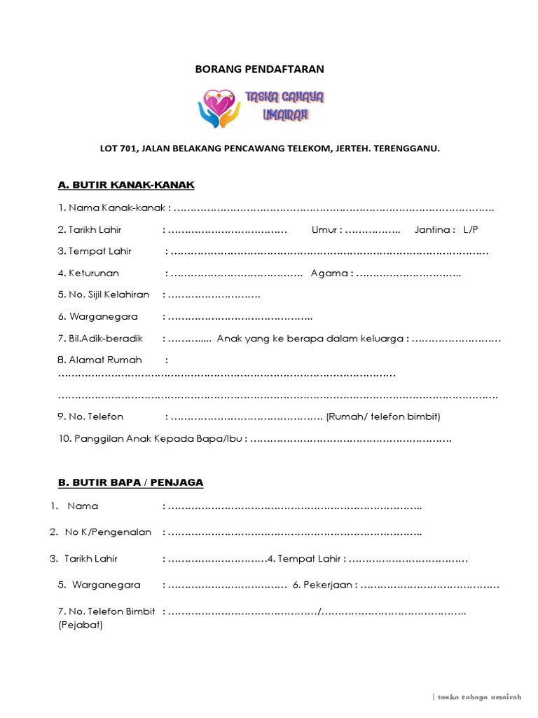 Borang Pendaftaran Taska | PDF