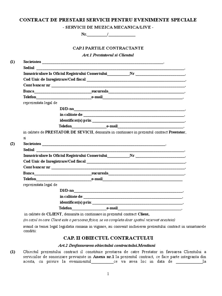 Demo-Contract Prestari Servicii Evenimente Muzica Mecanica Sau Live | PDF