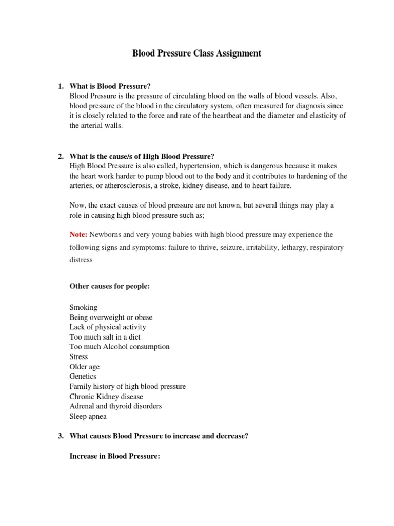 Allied Health-Blood Pressure Class Assignment | PDF | Hypertension ...